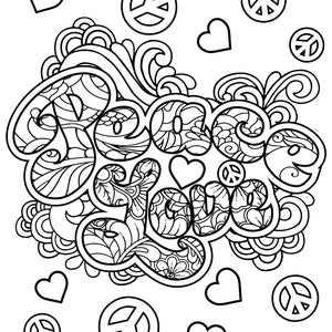 Peace Love Printable Coloring Pages / Digital Download / Hippie ...