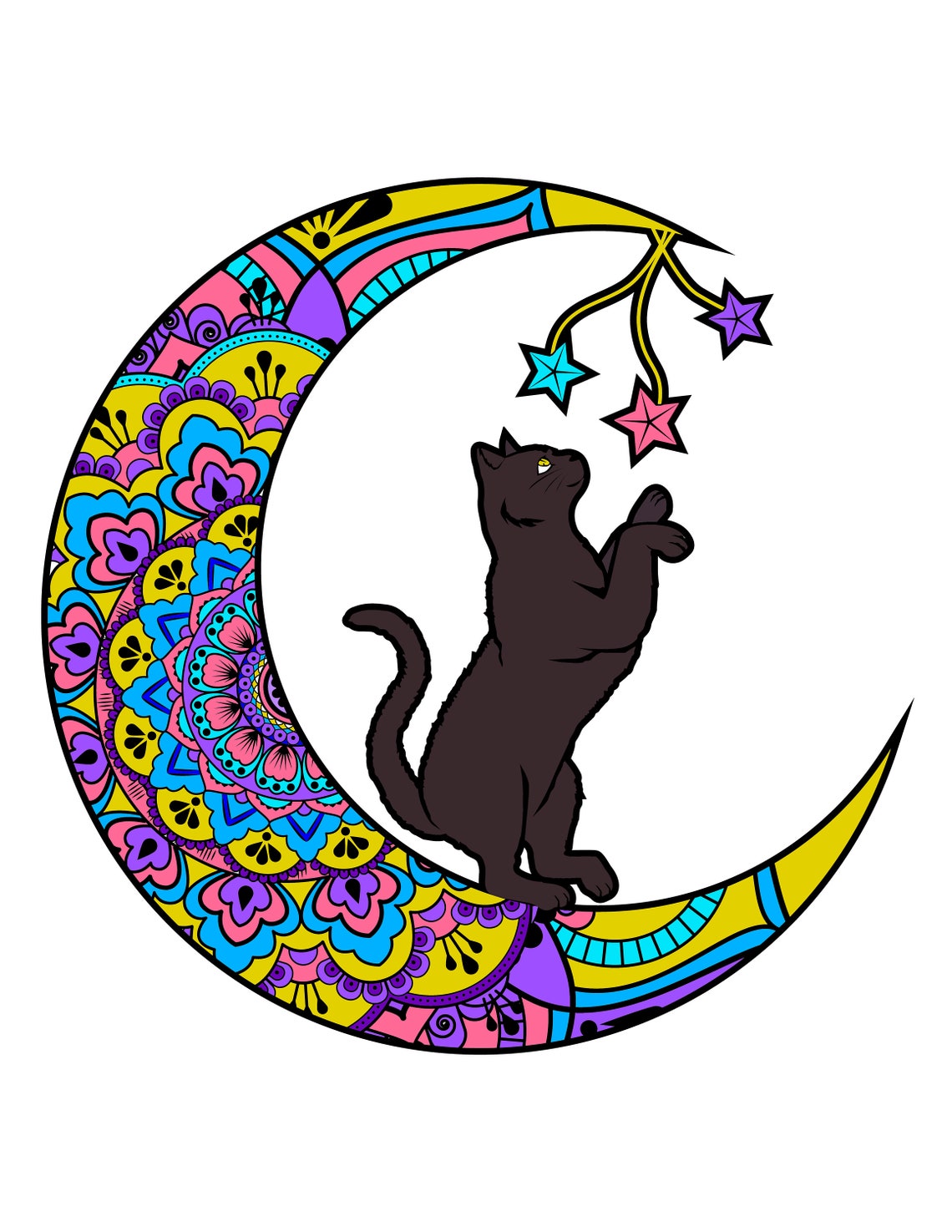 Cat Moon Printable PDF / Celestial Coloring Pages / Digital Download ...