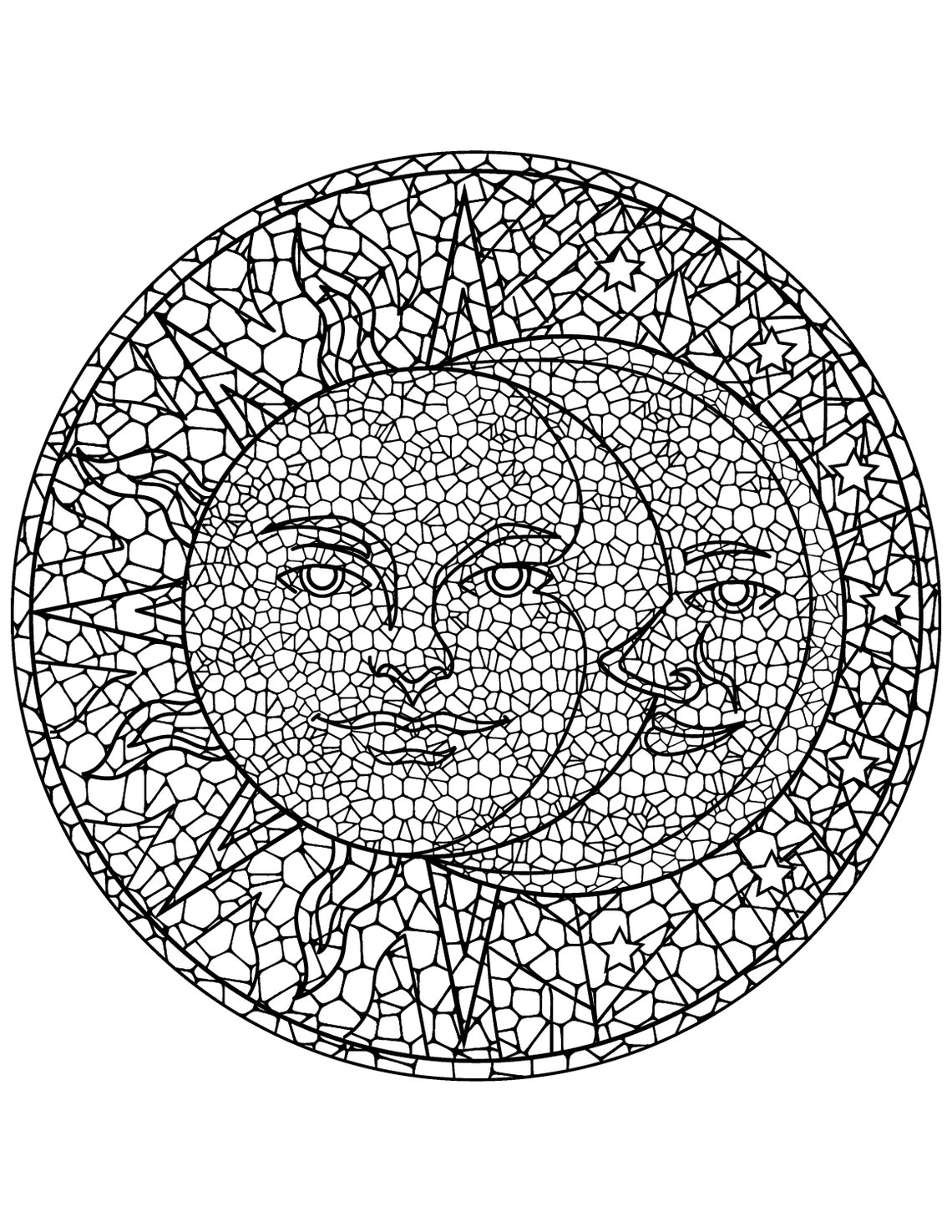 Sun and Moon Mosaic Printable / Mosaic Wall Art / Digital - Etsy