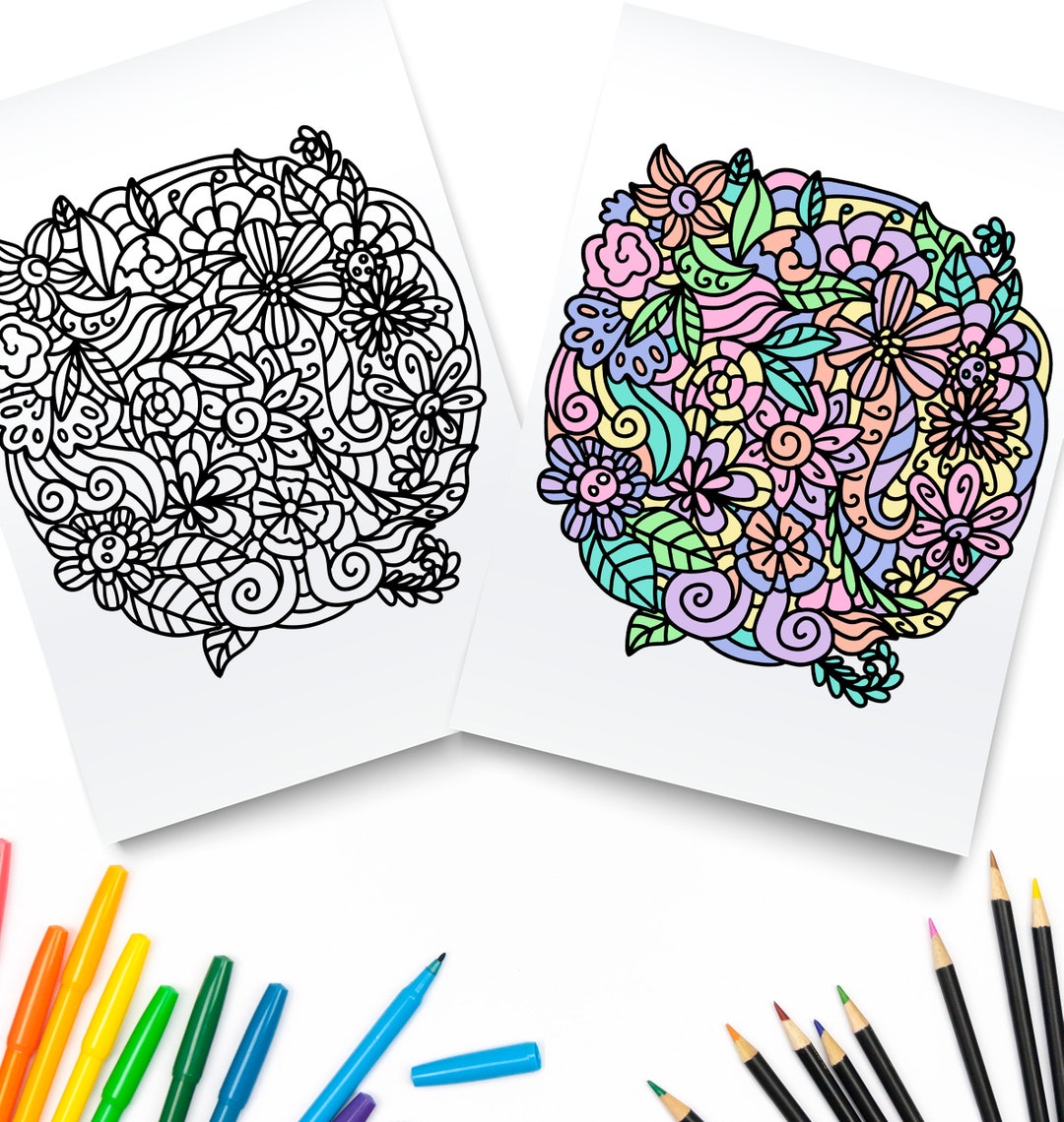 Floral Coloring Page / Digital Download / Beautiful Flowers Printable ...