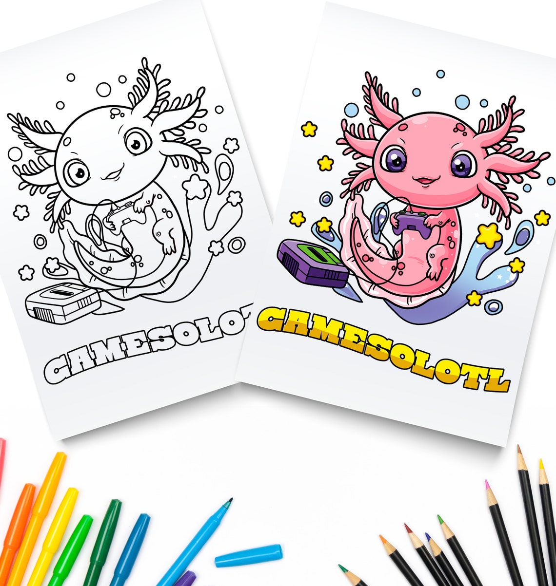 Cute Axolotl Coloring Page / Gamer Digital Download / Axolotls Kawaii ...