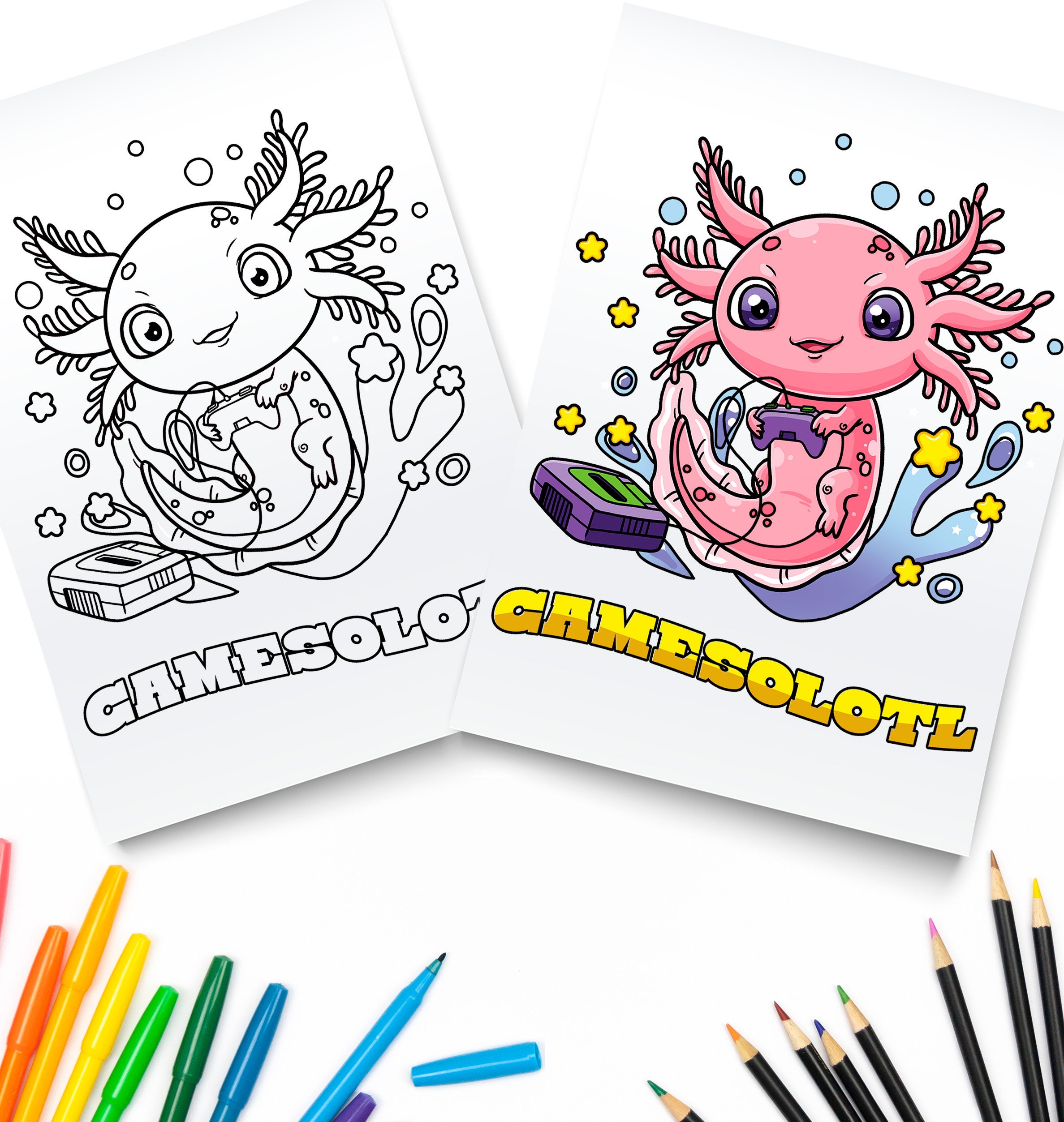 Cute Axolotl Coloring Page / Gamer Digital Download / Axolotls Kawaii ...