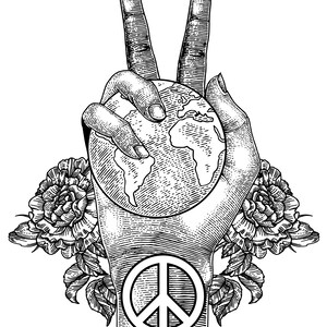 World Peace Printable / Peace Hand Sign / Digital Download / Peace on ...