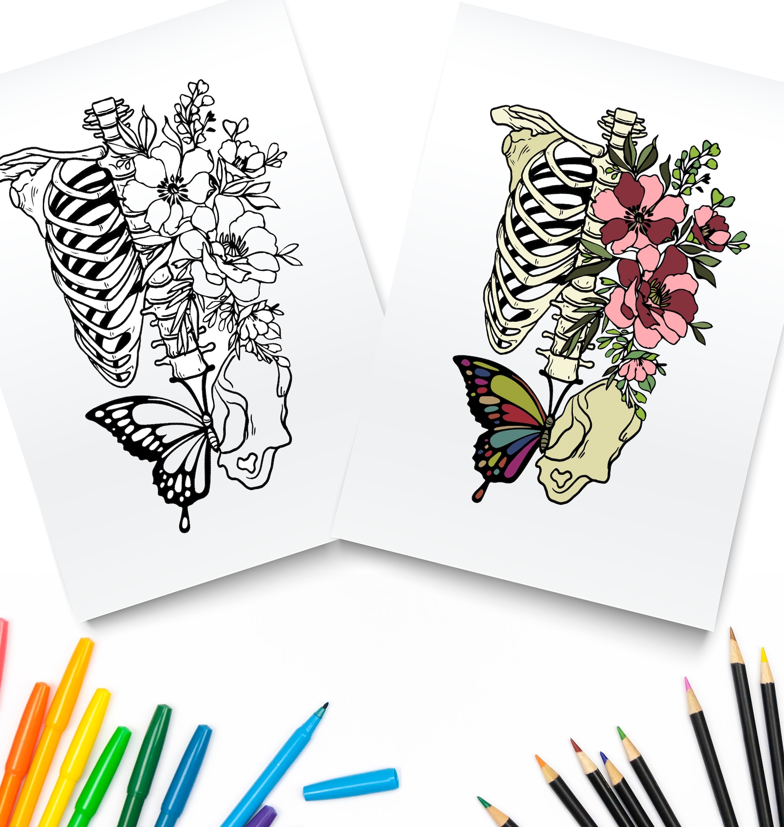 Printable Fairycore Skeleton / Skeleton and Flowers / Digital Download ...