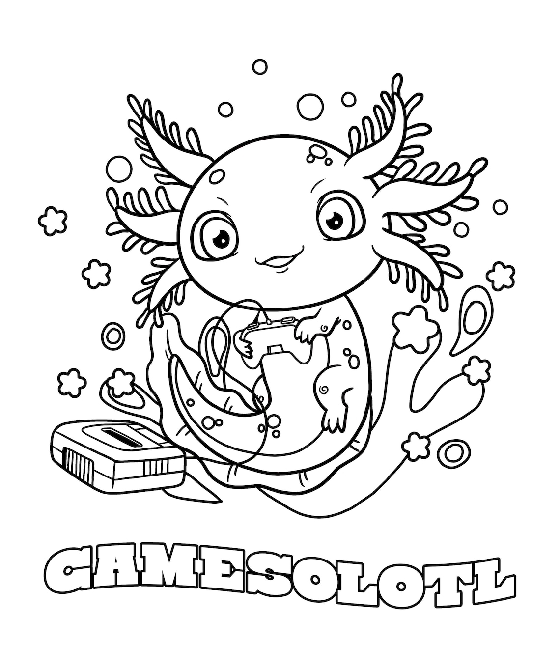 Cute Axolotl Coloring Page / Gamer Digital Download / Axolotls Kawaii ...