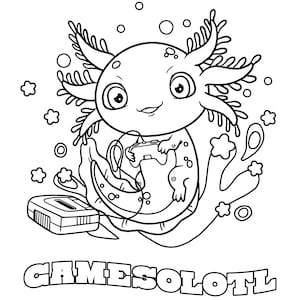 Cute Axolotl Coloring Page / Gamer Digital Download / Axolotls Kawaii ...
