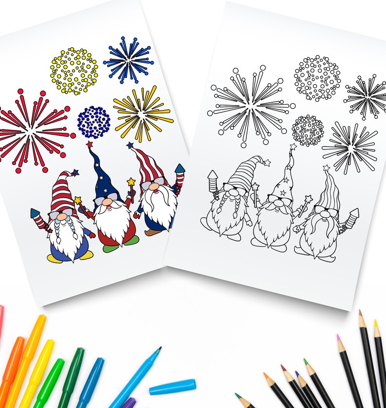 Printable 4th of July Gnomes / Fireworks / American Flag / Digital ...