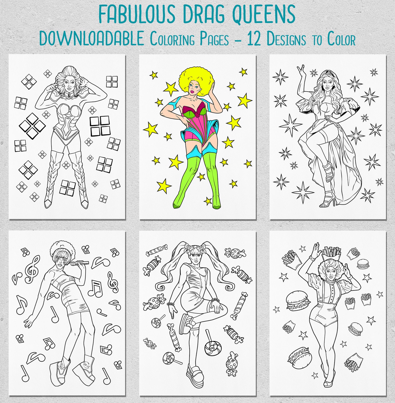 Drag Queen Adult Coloring Page / Digital Download / Drag Race / Gay ...