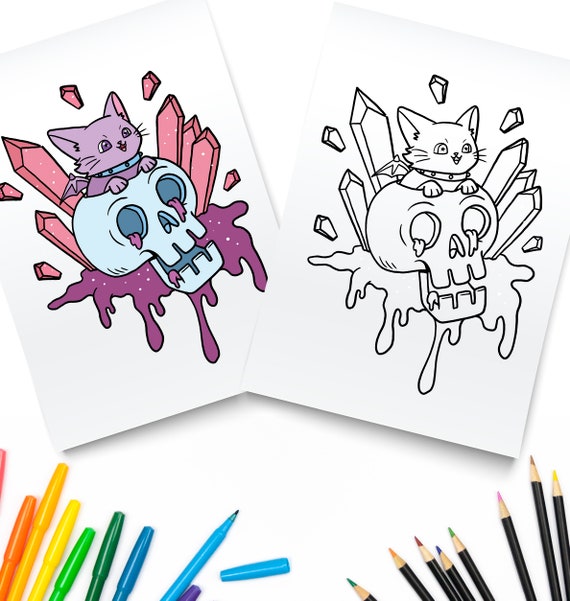 Pastel Goth Demon Cat / Pastel Goth Coloring Pages / Creepy - Etsy