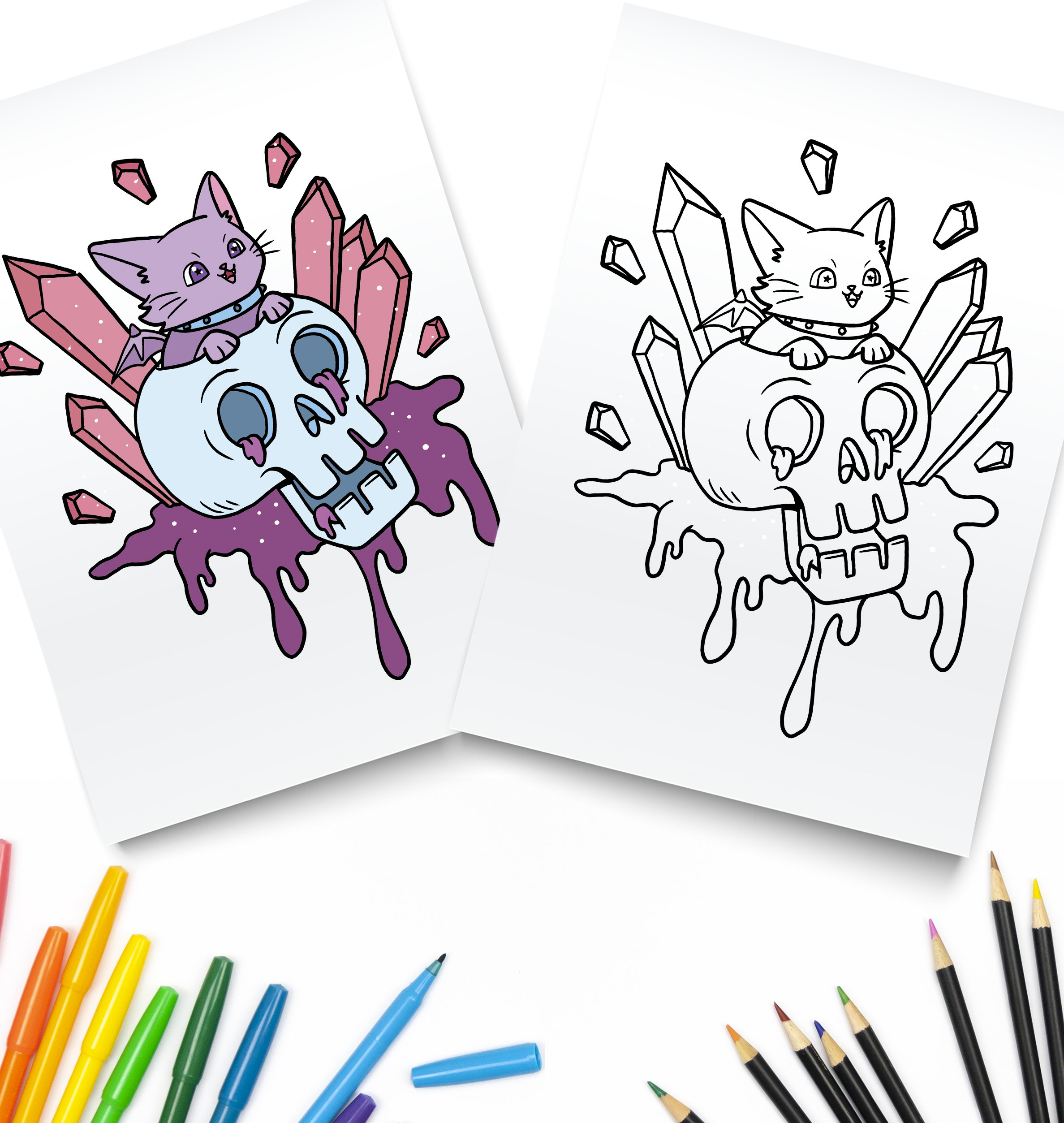 Pastel Goth Demon Cat / Pastel Goth Coloring Pages / Creepy Kawaii ...