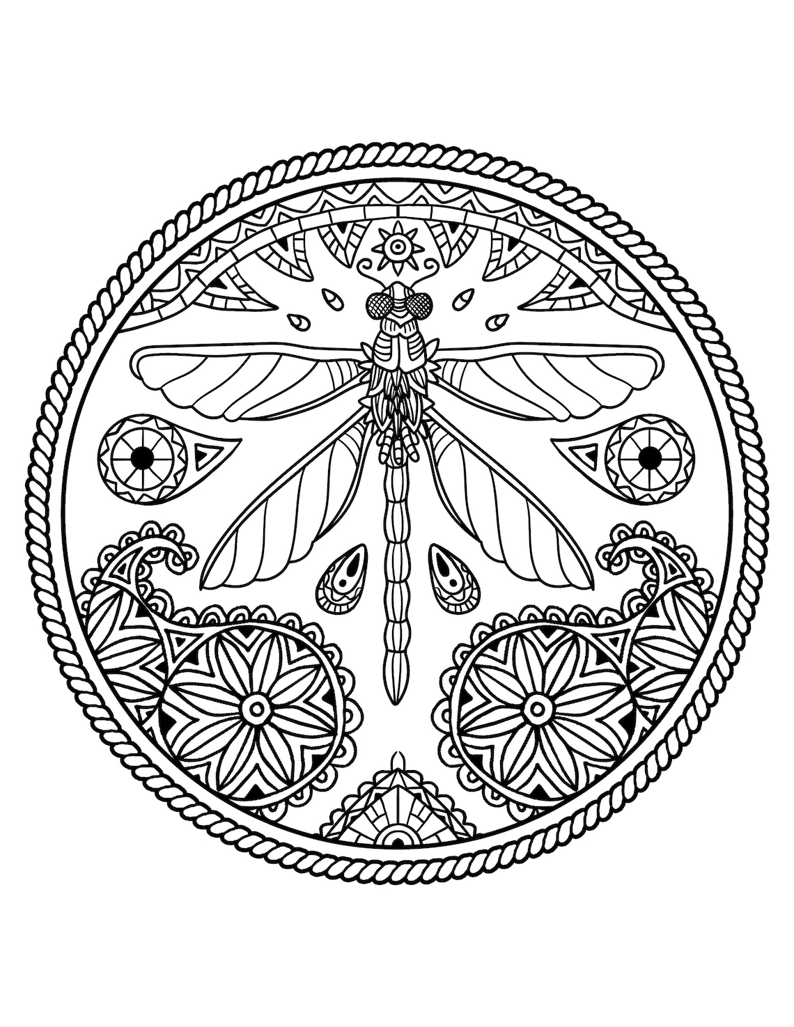 Printable Mandala Dragonfly Coloring Page / Digital Download ...