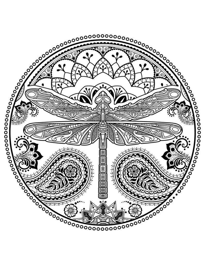 Mandala Dragonfly Printable Coloring Pages / Instant Download / Nature ...