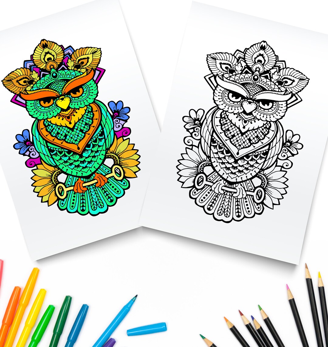 Printable Owl Coloring Page / Digital Download / Groovy Owls / Owl ...