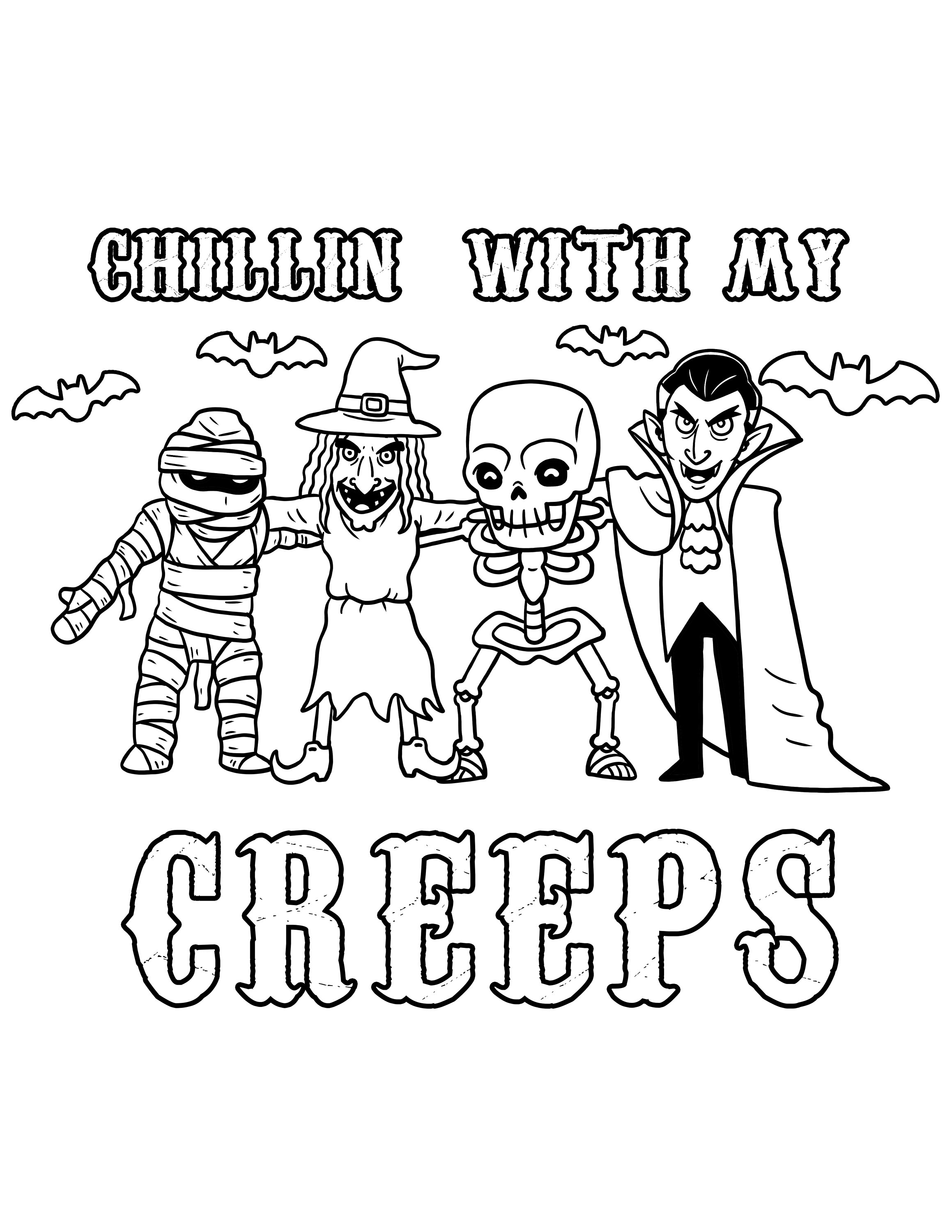 Printable Chillin With My Creeps / Digital Download / Creepy Halloween ...