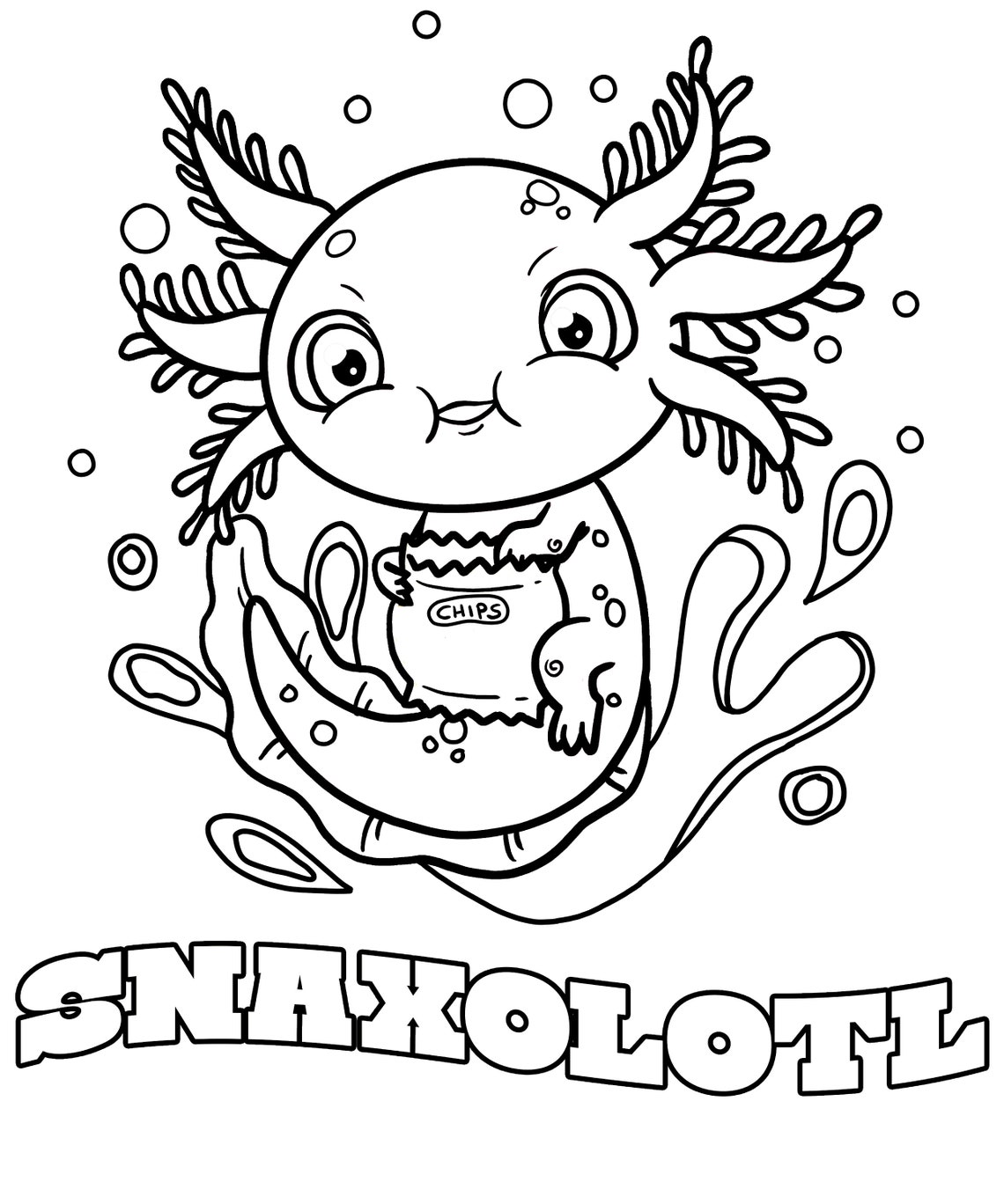 Cute Axolotl Coloring Page / Snacks Digital Download / Axolotls Kawaii ...