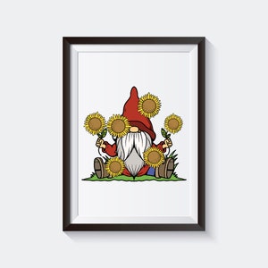 Sunflower Gnome Coloring Page / Garden Gnome Digital Download / Cute ...