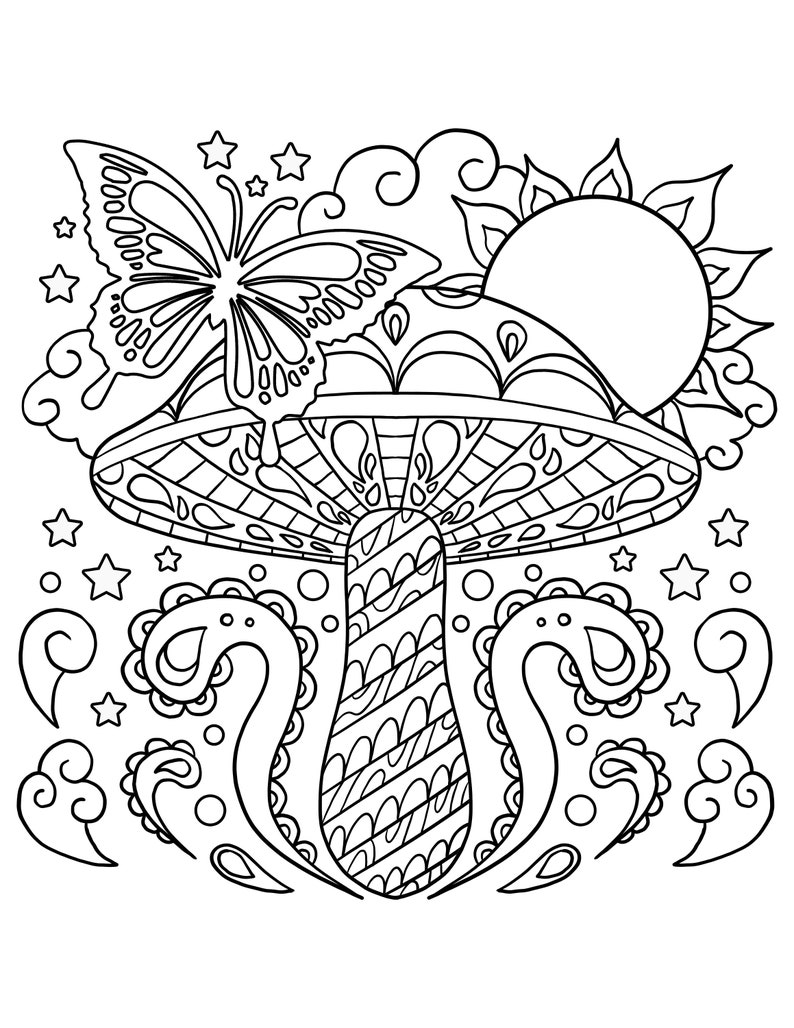 Magic Mushroom Printable Coloring Pages / Digital Download / Hippie ...