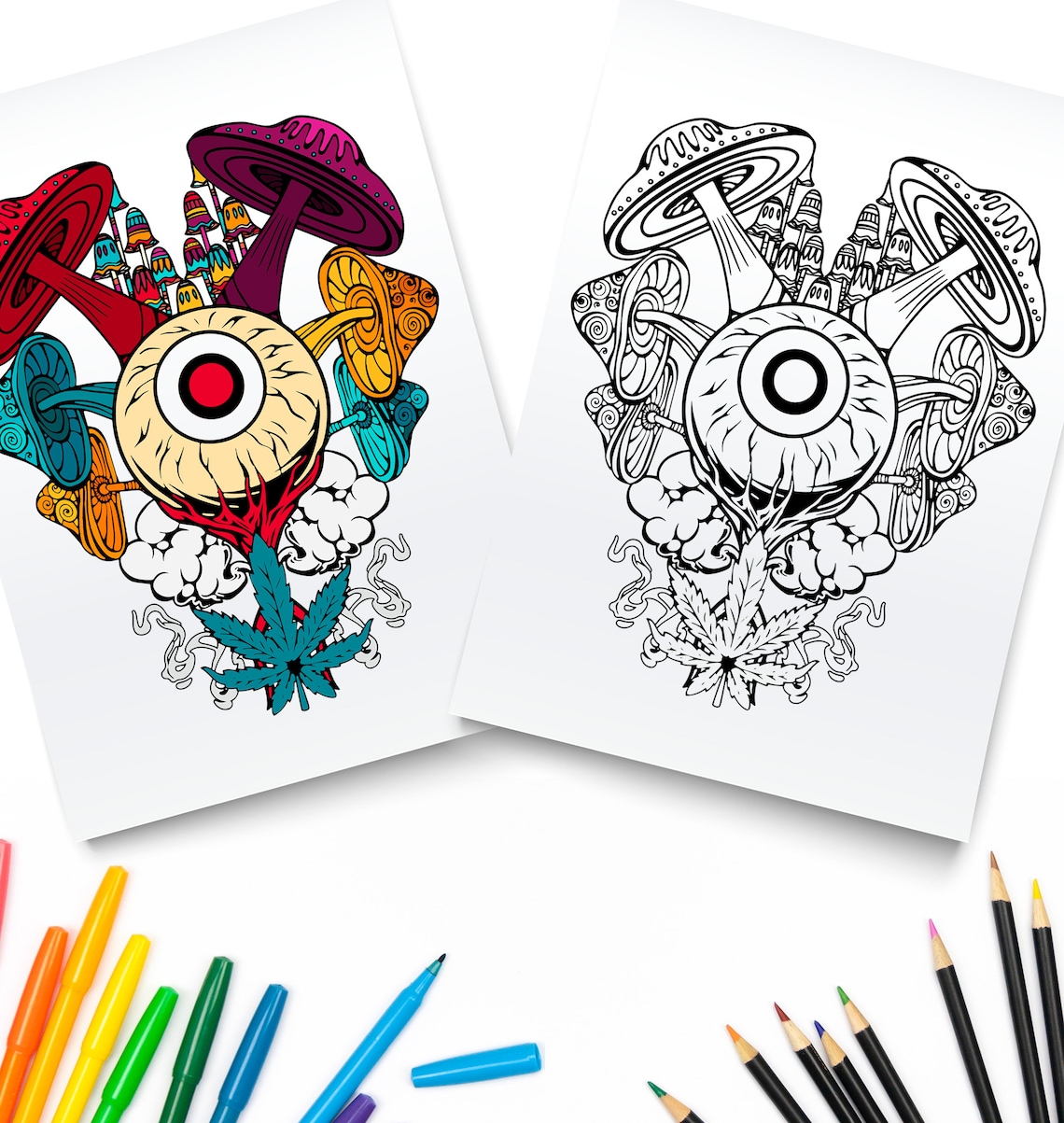 Magic Mushrooms Printable Coloring Pages / Digital Download / Stoner ...