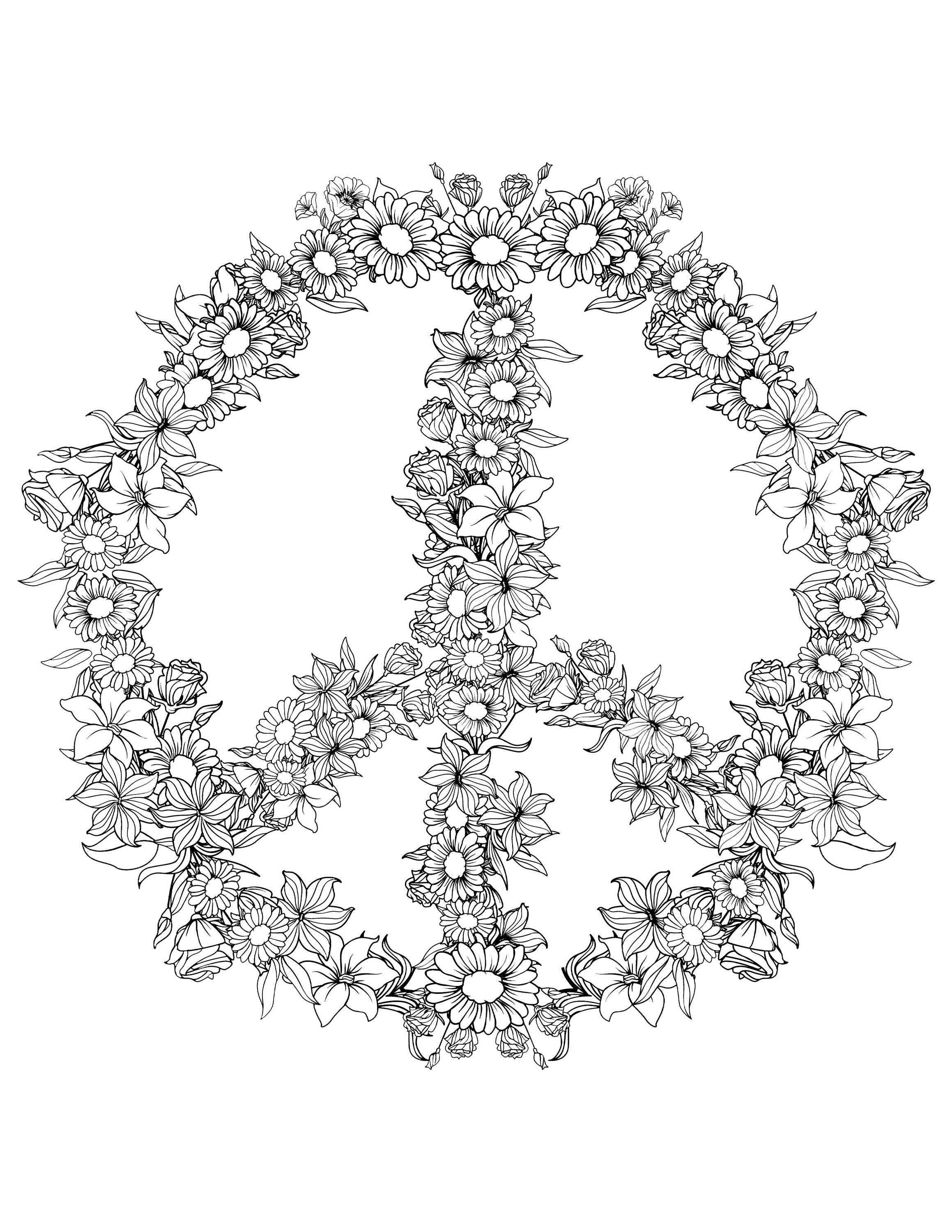 Printable Floral Peace Sign / Digital Download / Flower Art / - Etsy