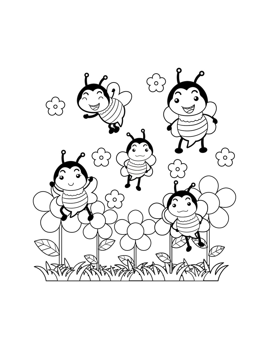 Bee Coloring Page / Bees Printable / Digital Download / Bee - Etsy