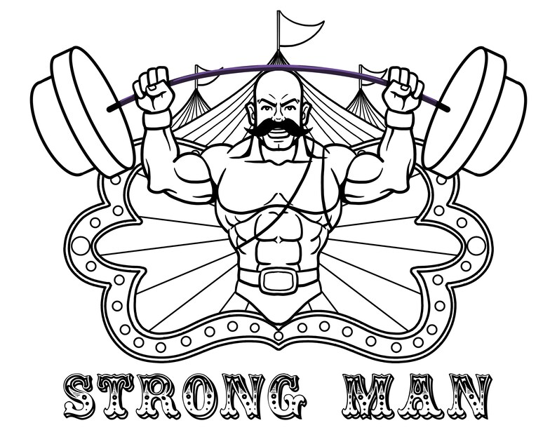 Printable Carnival Strong Man / Digital Download / Circus Coloring Page ...