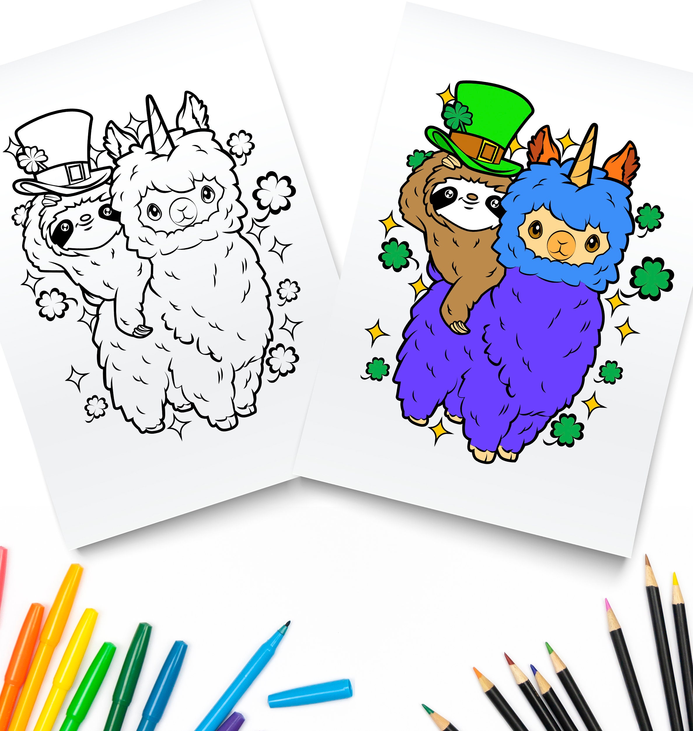 Printable St. Patrick Sloth Llama / Digital Download / One Lucky Llama ...