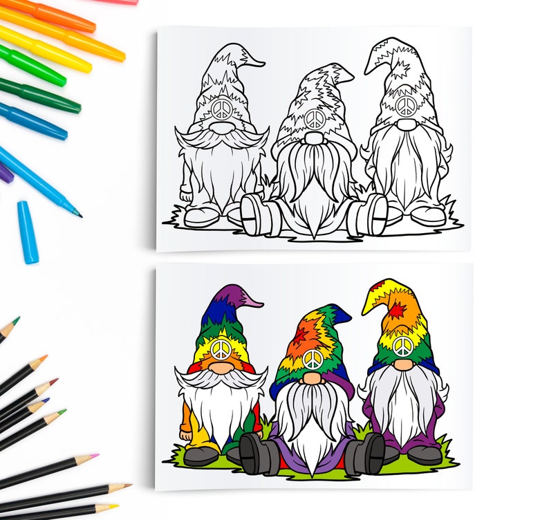 Printable Gnomes Peace Sign / Digital Download / Hippie Gnome Coloring ...