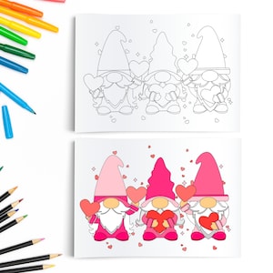 Valentines Gnomes Printable Coloring / Kids Valentines Day Downloadable ...