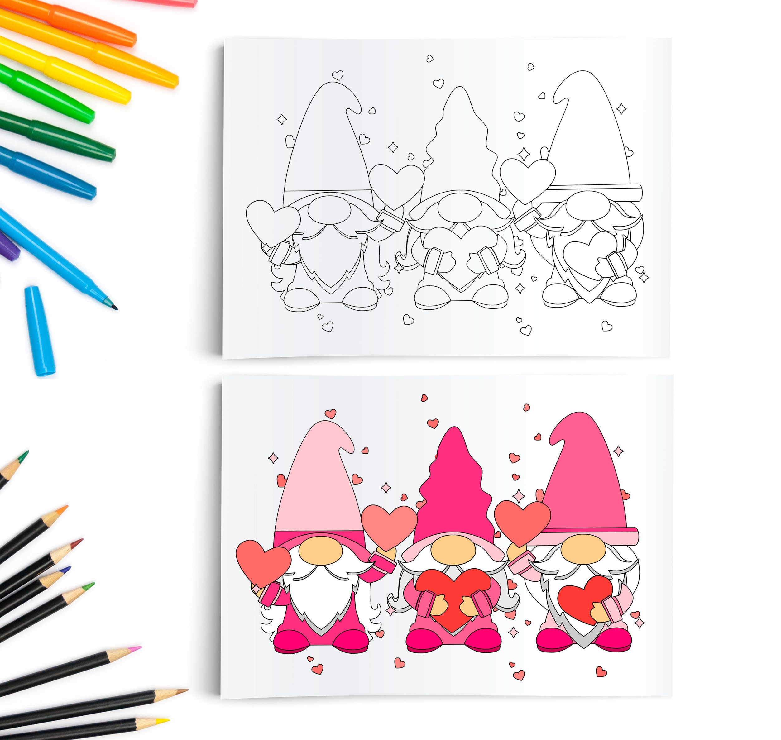 Valentines Gnomes Printable Coloring / Kids Valentines Day Downloadable ...