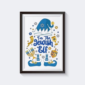 Printable Jewish Elf / Hanukkah Art Print / Menorah Dreidal - Etsy