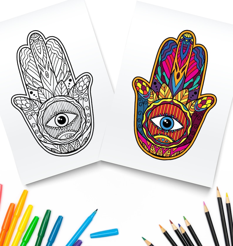 Hamsa Hand Coloring Page / Digital Download / Printable Jewish - Etsy