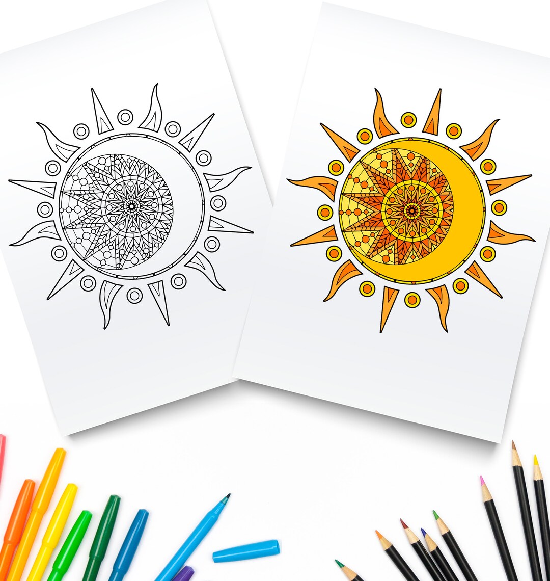 Sun and Moon Printable / Zentangle Mandala / Digital Download ...