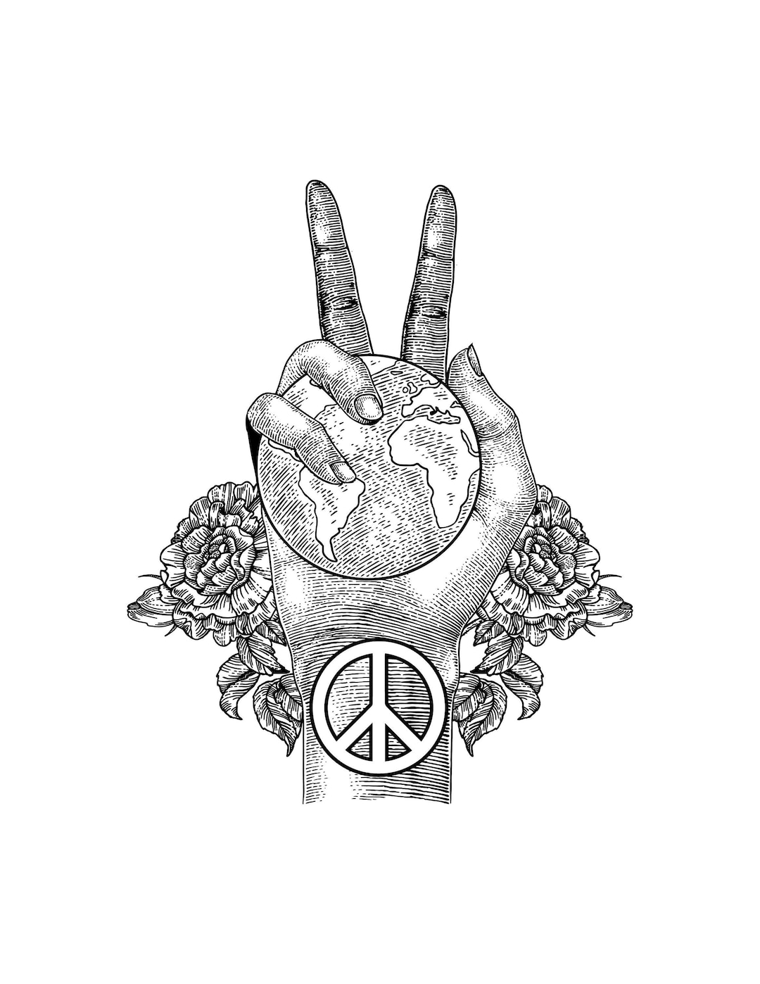 World Peace Printable / Peace Hand Sign / Digital Download / Peace on ...