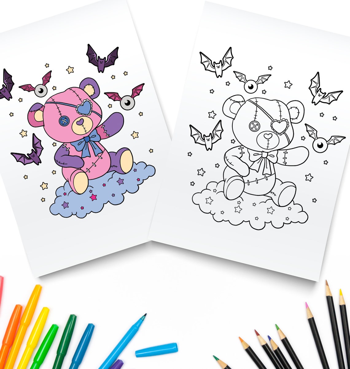 Scary Cute Teddy Bear / Pastel Goth Coloring Pages / Creepy - Etsy
