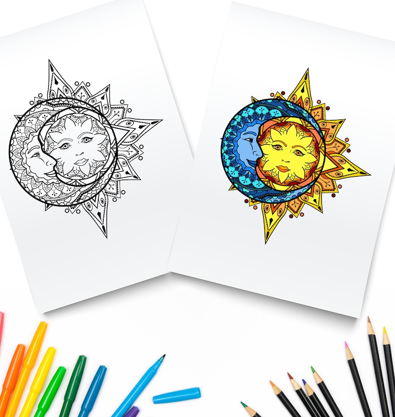 Celestial Sun and Moon Printable / Digital Download / Sun Moon Mandala ...