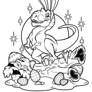 Dino Easter Coloring Page / Digital Download / T-rex Bunny / Happy ...