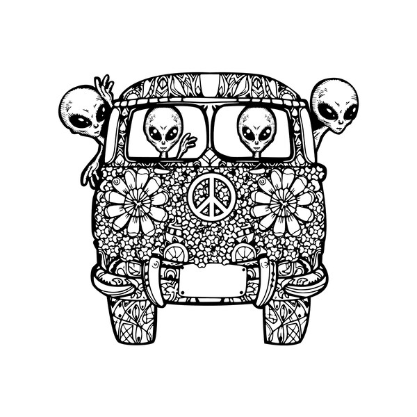 Hippie Van Coloring Sheet - Etsy