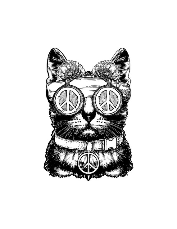 Hippie Cat Peace Sign Printable / Digital Download / Retro Cat - Etsy ...