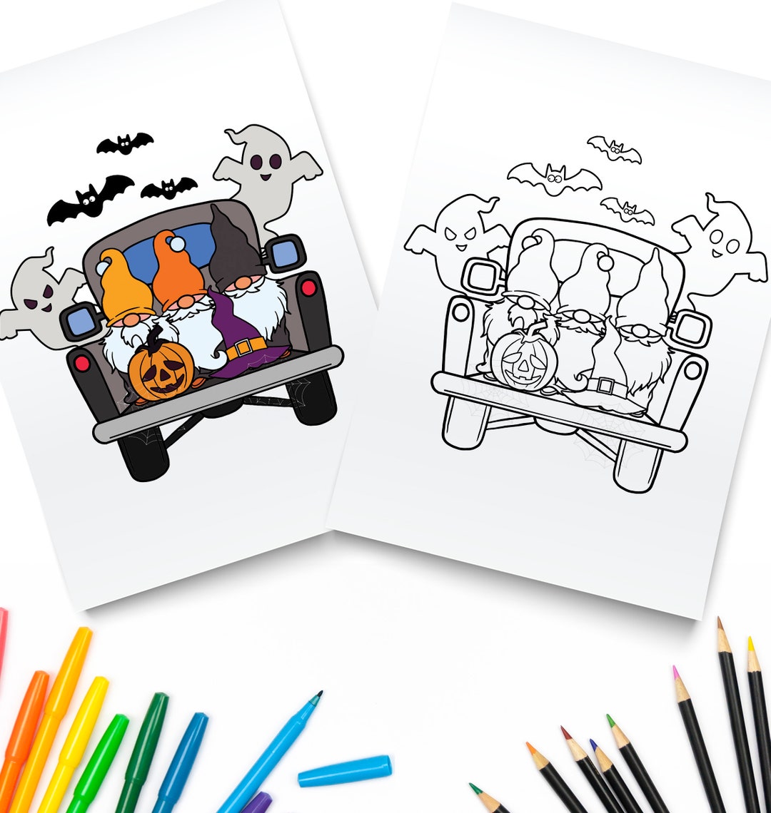 Halloween Gnomes Pickup Truck Printable PDF / Digital Download ...