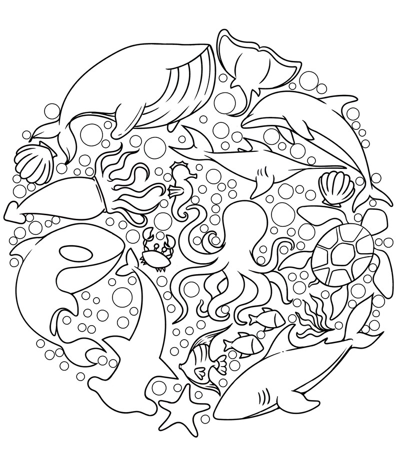 Underwater Sea Coloring Page / Digital Download / Sea Creatures Print ...