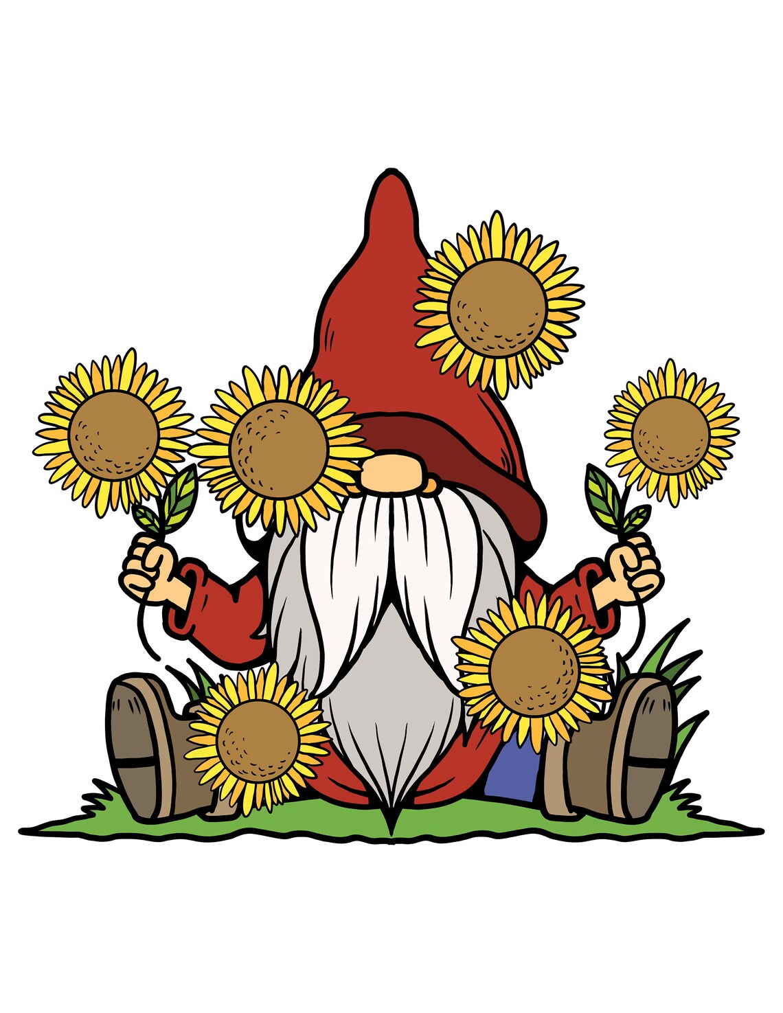 Sunflower Gnome Coloring Page / Garden Gnome Digital Download - Etsy
