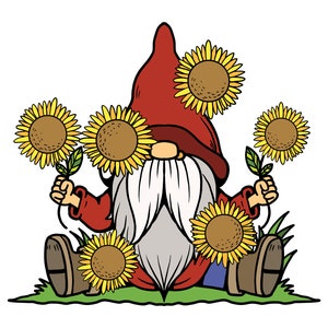 Sunflower Gnome Coloring Page / Garden Gnome Digital Download / Cute ...
