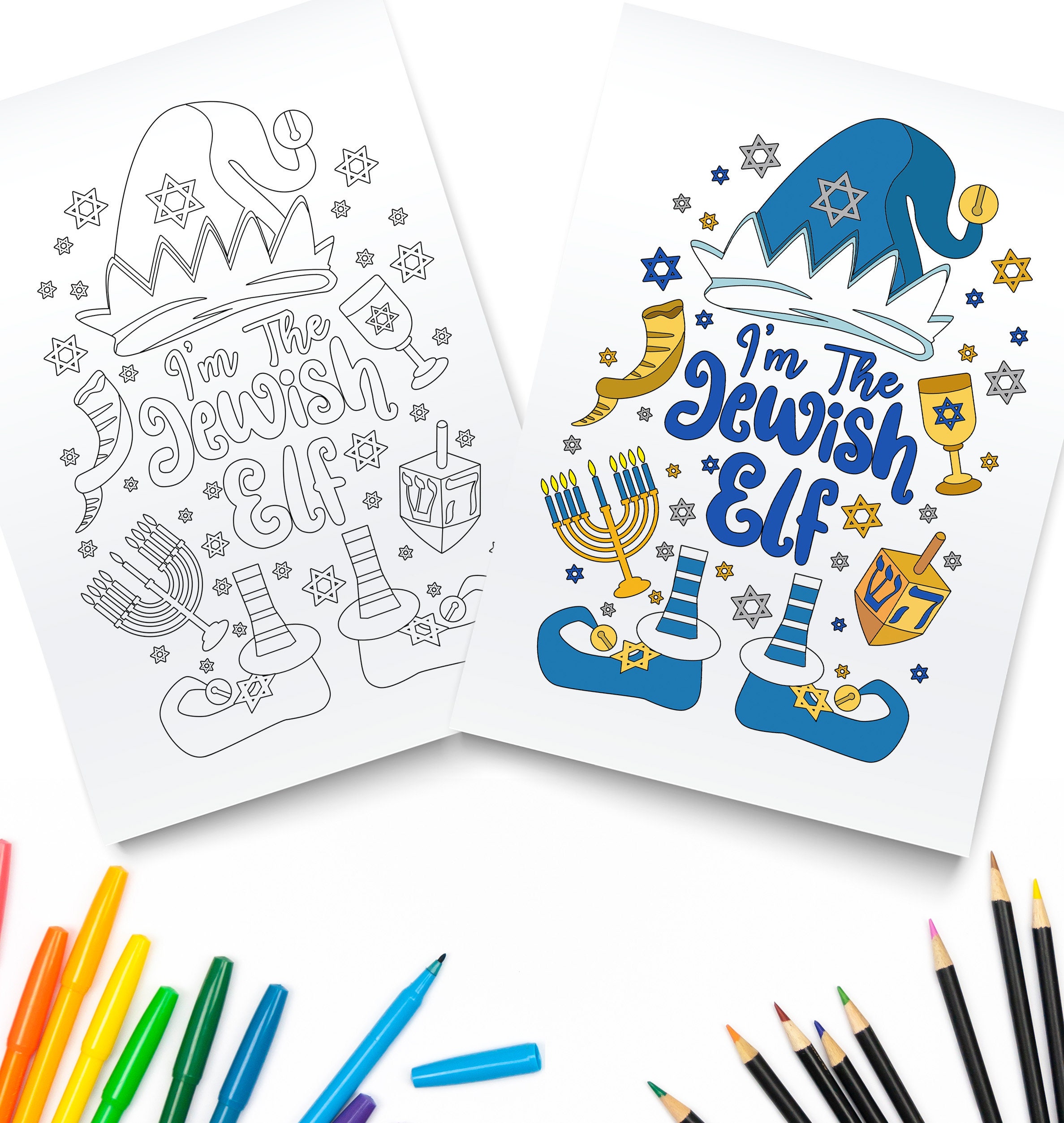 Printable Jewish Elf / Hanukkah Art Print / Menorah Dreidal Digital ...