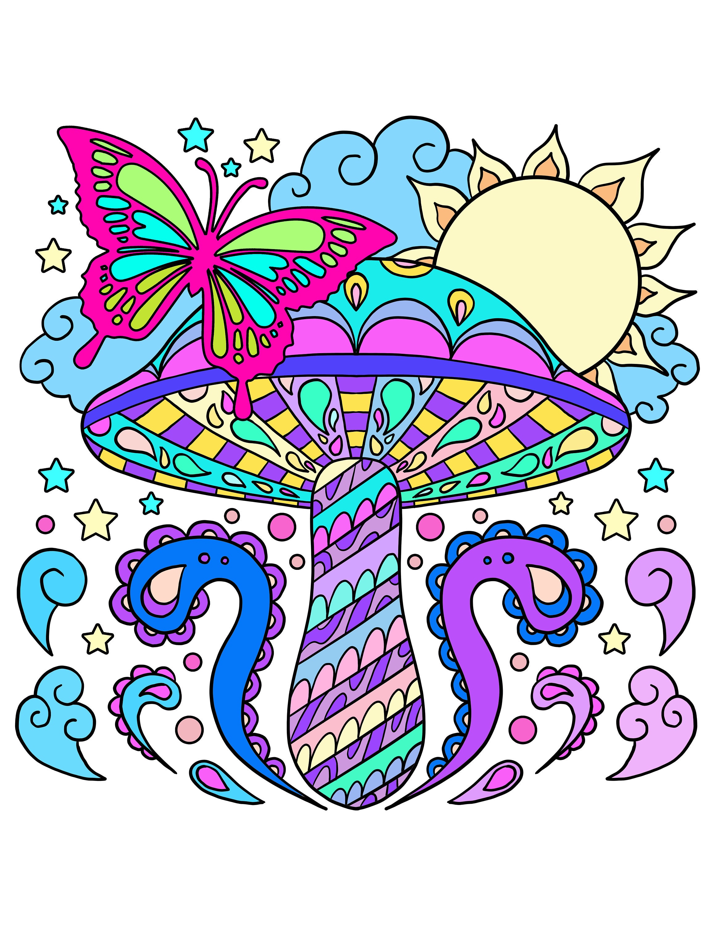 Magic Mushroom Printable Coloring Pages / Digital Download / Hippie ...
