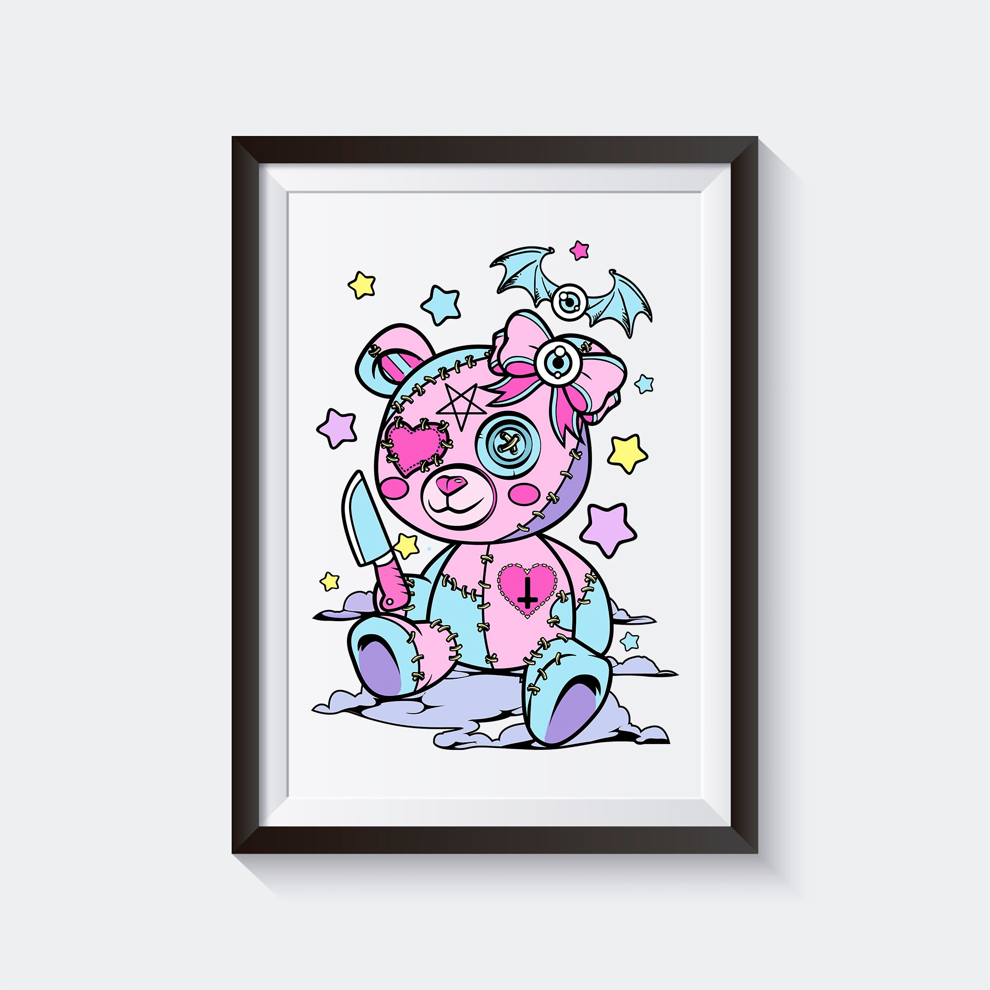 Pastel Goth Coloring Page / Creepy Teddy Bear Digital Download / Scary ...