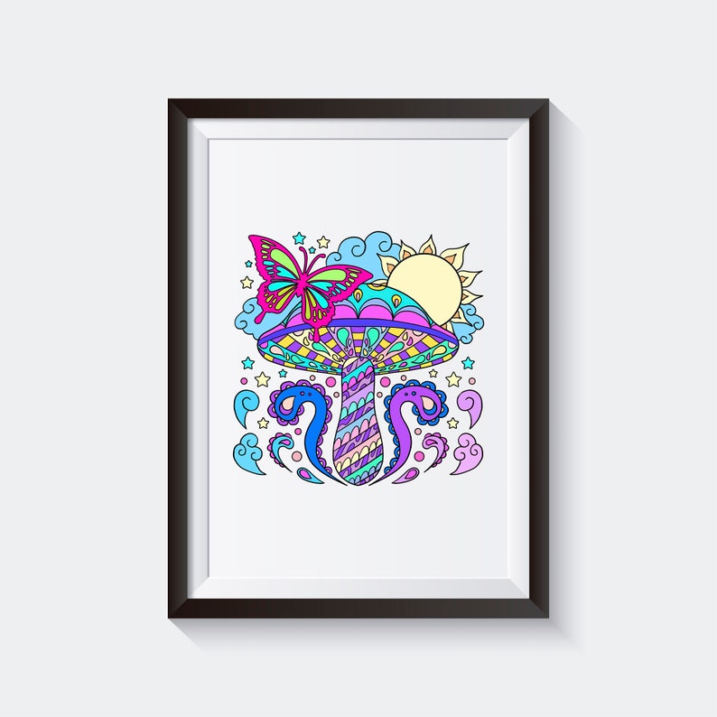 Magic Mushroom Printable Coloring Pages / Digital Download / Hippie ...
