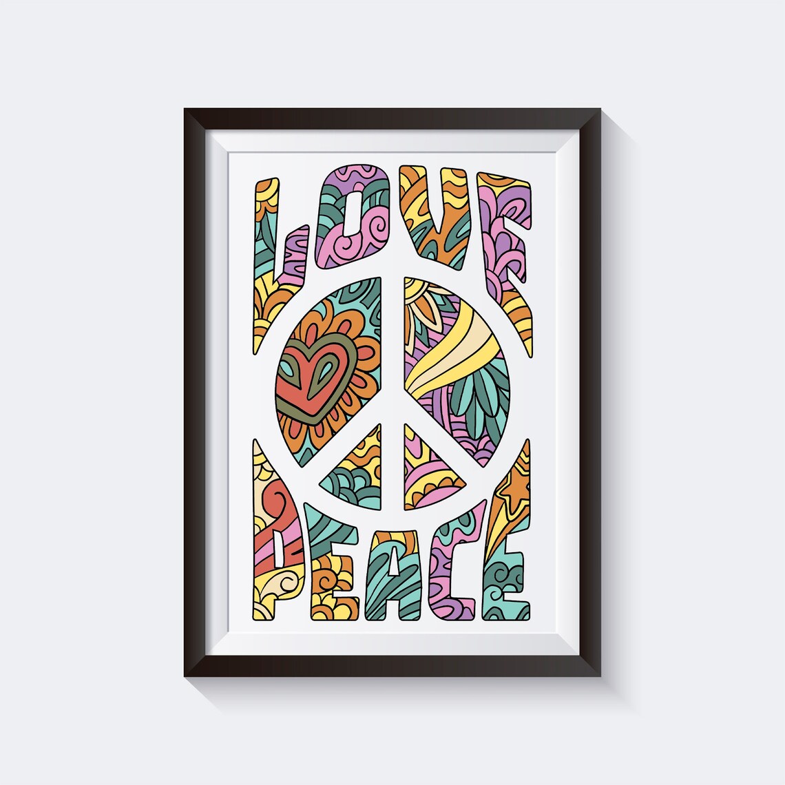 Love Peace Printable Coloring Page / Coloring Page PDF / Hippie ...