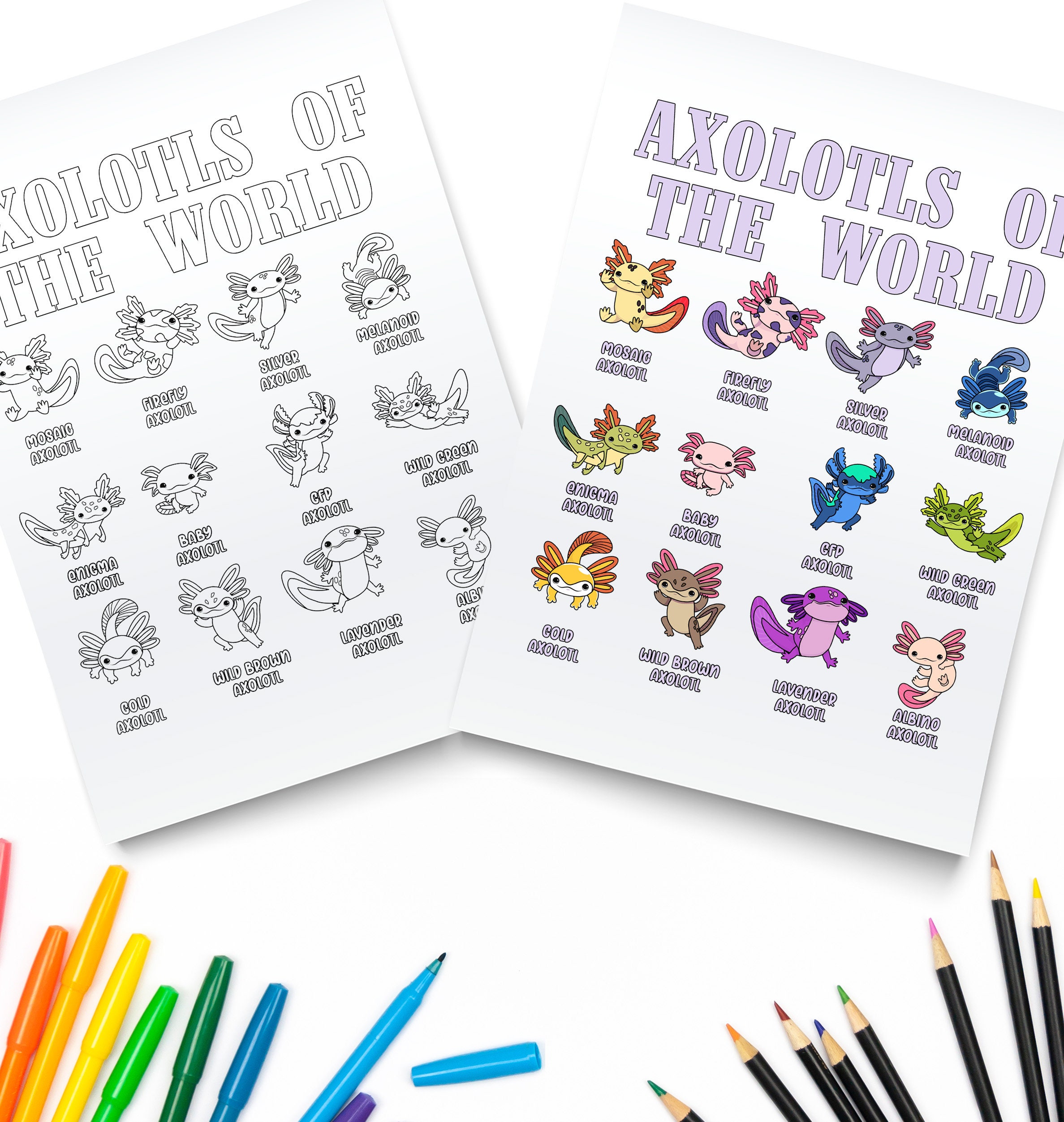 Cute Axolotl Coloring Page / Digital Download / Axolotls Kawaii Kids ...