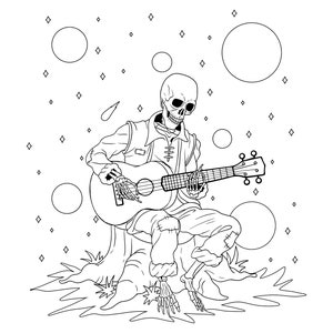 Skeleton Banjo Coloring Page / Outer Space Digital Download / Banjo ...