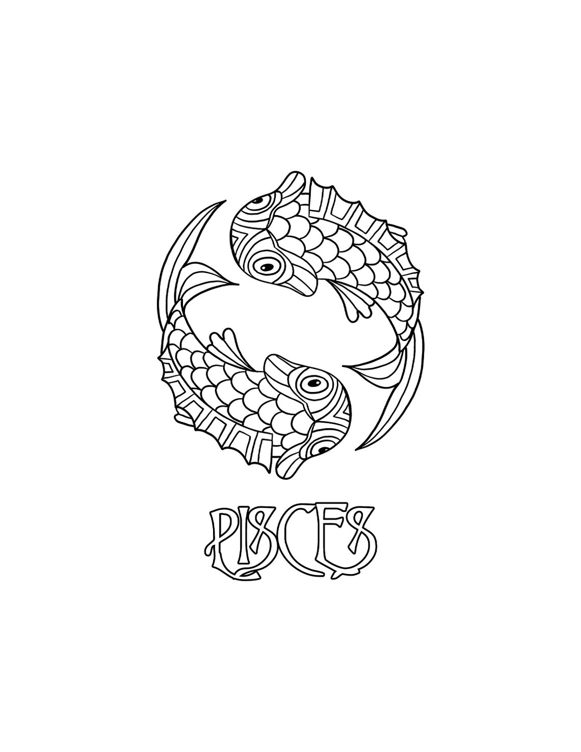 Pisces Coloring Page / Digital Download / Printable Astrological Sign ...